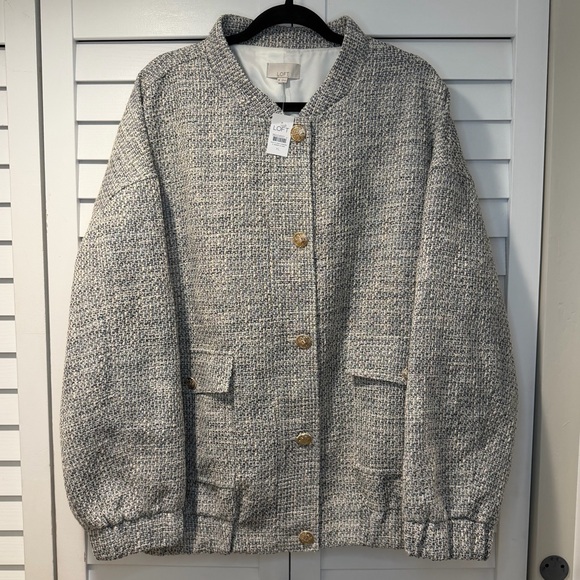 LOFT | Jackets & Coats | Loft Tweed Patch Pocket Jacket Gold Button ...